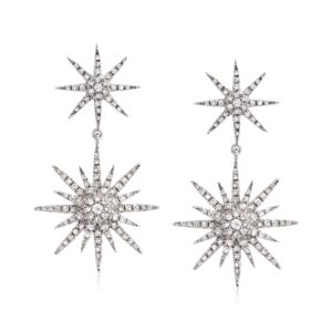 ross-simons 0.94 ct. t.w. diamond starburst drop earrings in 14kt white gold