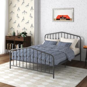 novogratz bushwick metal bed with headboard and footboard | modern design | full size - grey