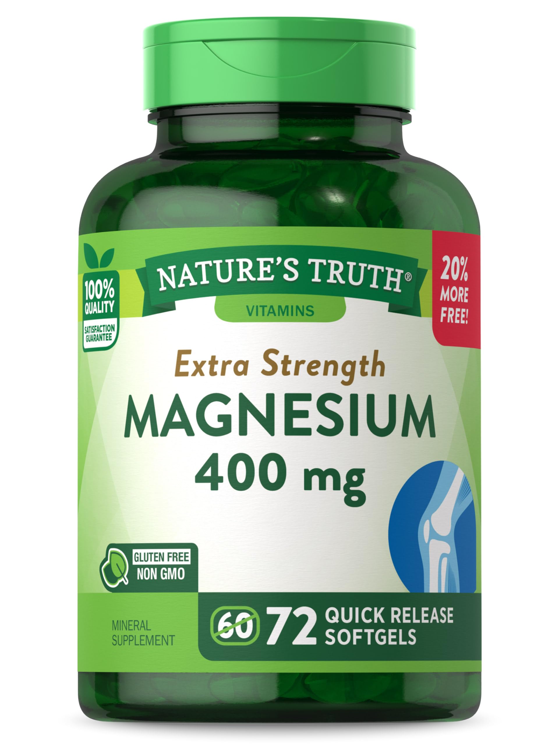 Magnesium | 400mg | 72 Softgels | Value Size | Extra Strength | from Magnesium Oxide | Non-GMO and Gluten Free Supplement | by Nature's Truth