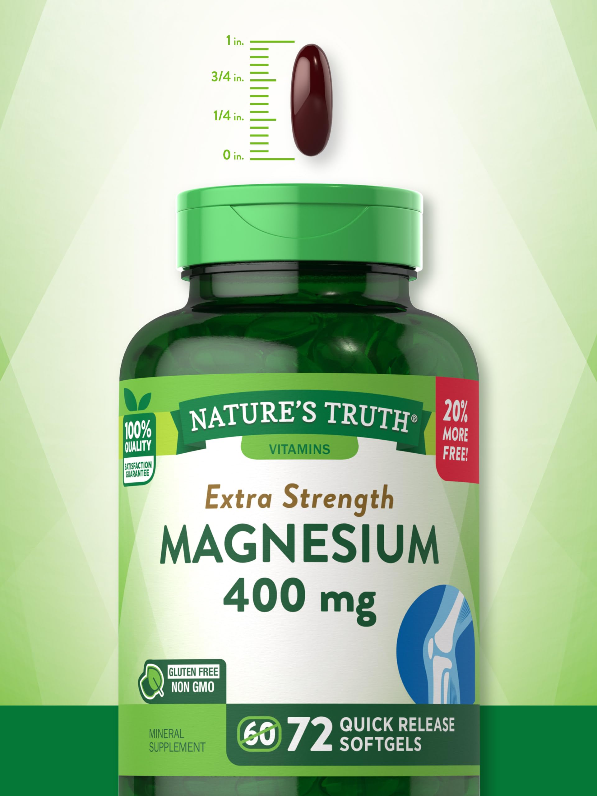 Magnesium | 400mg | 72 Softgels | Value Size | Extra Strength | from Magnesium Oxide | Non-GMO and Gluten Free Supplement | by Nature's Truth