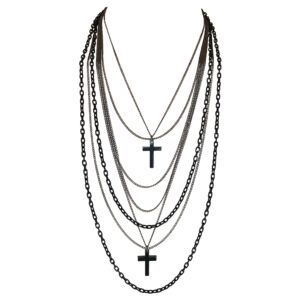 dragonweave jewelry deluxe gothic 80s madonna retro multilayer gunmetal crosses long multi strand black chain necklace