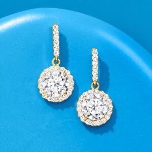 Ross-Simons 1.80 ct. t.w. CZ Halo Drop Earrings in 14kt Yellow Gold