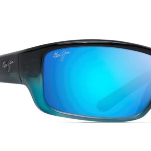 Maui Jim Men's and Women's Barrier Reef Polarized Wrap Sunglasses, Blue w/Turquoise/Blue Hawaii, Medium