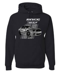 tee hunt ford mustang boss 302 hoodie 50 years anniversary muscle car sweatshirt black x-large