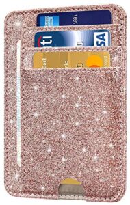 hotcool card holder wallet front pocket minimalist leather with rfid blocking wallet for men & women, glitter rose