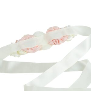 Lujuny Floral Bridal Maternity Sash Belt – Flower Ribbon Tie for Women Girls Wedding Pregnant Baby Shower Party Photoshoot (Beige Pink)