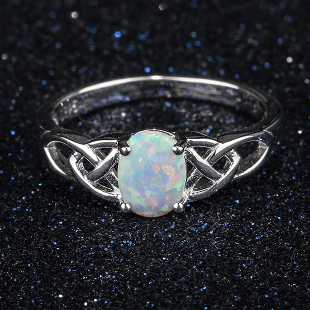 925 Sterling Silver Celtic Knot Heart Shaped Fire Opal Wedding Engagement Ring (Silver, 7)