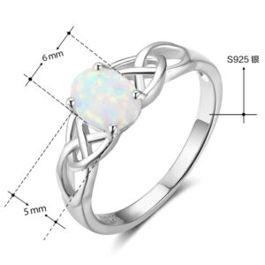 925 Sterling Silver Celtic Knot Heart Shaped Fire Opal Wedding Engagement Ring (Silver, 7)