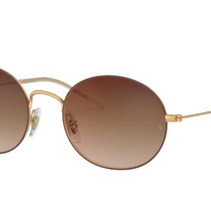 Ray-Ban Rb3594 Beat Oval Sunglasses, Rubber Gold On Brown/Brown Gradient Mirrored Red, 53 mm