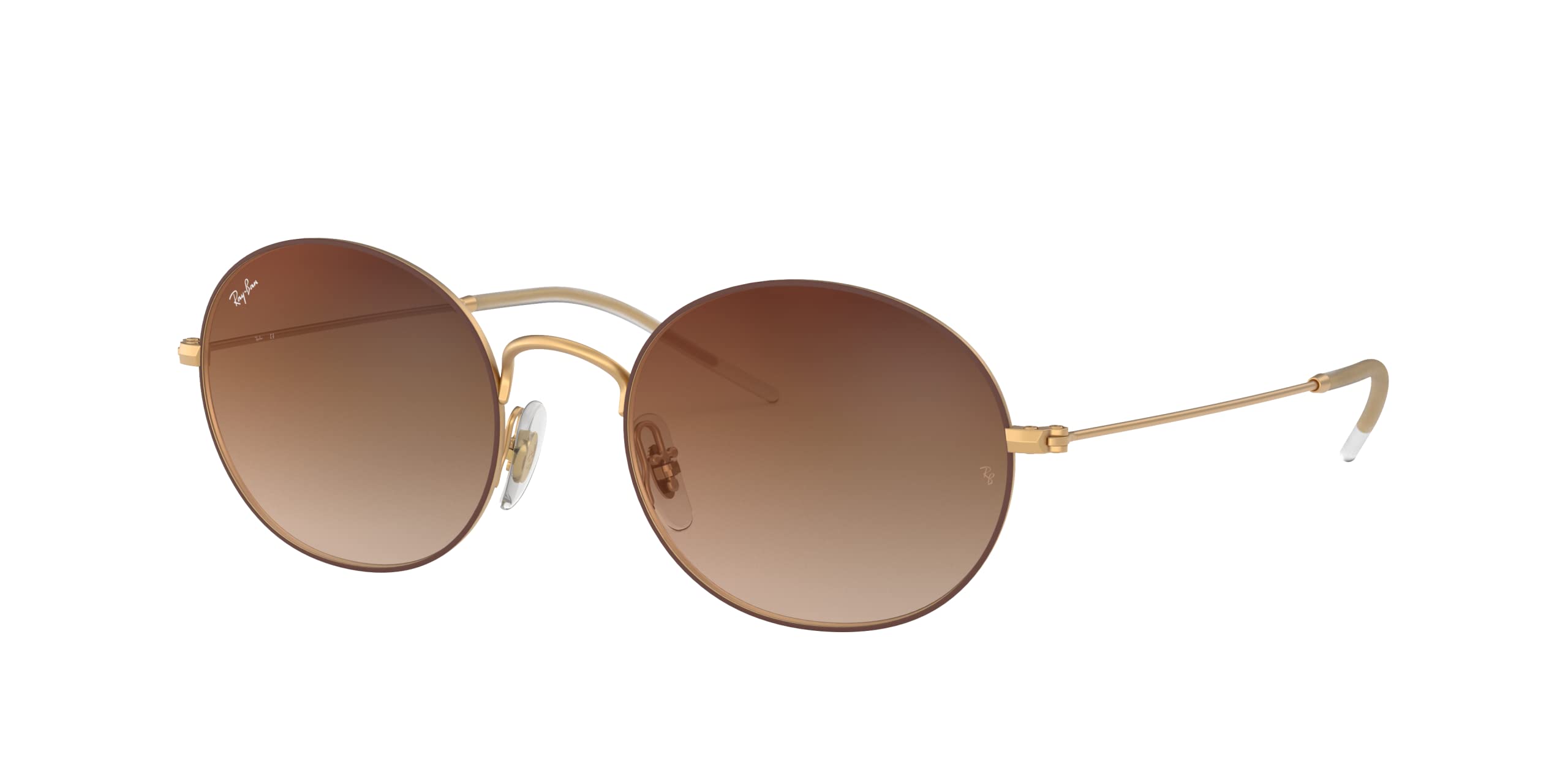 Ray-Ban Rb3594 Beat Oval Sunglasses, Rubber Gold On Brown/Brown Gradient Mirrored Red, 53 mm