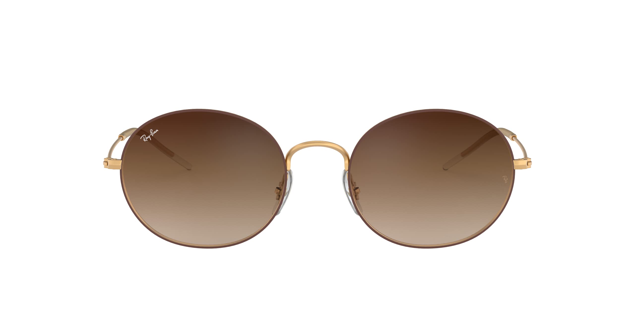 Ray-Ban Rb3594 Beat Oval Sunglasses, Rubber Gold On Brown/Brown Gradient Mirrored Red, 53 mm