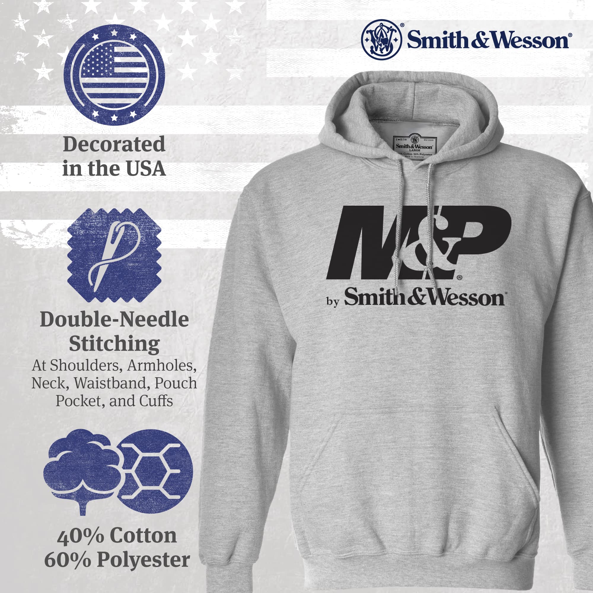 Smith & Wesson M&P Men’s Hooded Sweatshirt, Official Hoodie, XX-Large, Grey