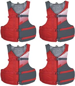 stohlquist fit adult pfd life vest | pack of 4 | coast guard approved, adjustable size, unisex, lightweight, high mobility, pvc free life jacket - value pack