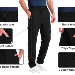 clothin Men's Elastic-Waist Travel Pant Stretchy Lightweight Pant Multi-Pockets Quick Dry Breathable(Black M-32)