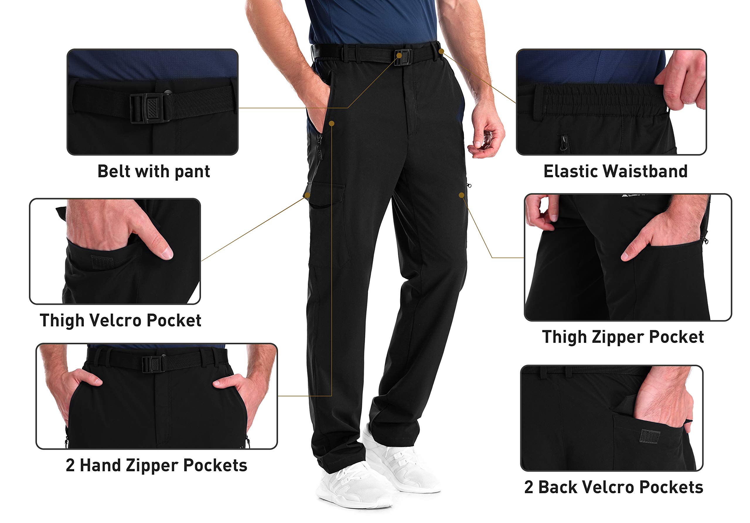 clothin Men's Elastic-Waist Travel Pant Stretchy Lightweight Pant Multi-Pockets Quick Dry Breathable(Black M-32)