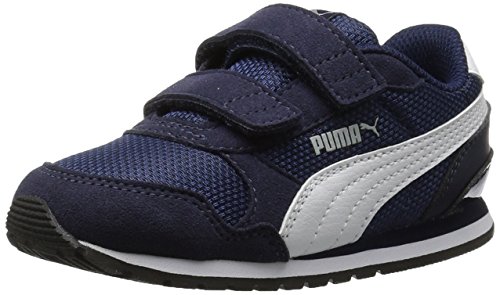 PUMA Unisex-Baby Carson 2 Metallic Mesh Hook and Loop Sneaker, Peacoat/White , 7C US Toddler