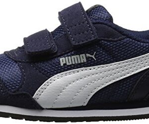 PUMA Unisex-Baby Carson 2 Metallic Mesh Hook and Loop Sneaker, Peacoat/White , 7C US Toddler