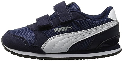 PUMA Unisex-Baby Carson 2 Metallic Mesh Hook and Loop Sneaker, Peacoat/White , 7C US Toddler