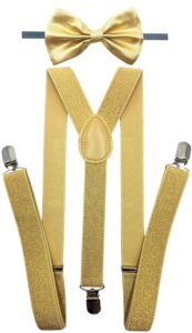 consumable depot cd gold suspender with matching metalic, champagne, sequined bowtie set (champagne gold)