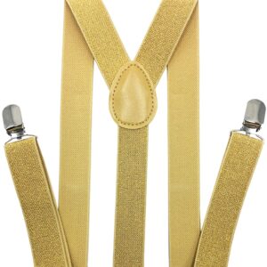 Consumable Depot CD Gold Suspender with Matching Metalic, Champagne, Sequined Bowtie Set (Champagne Gold)