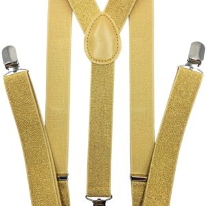 Consumable Depot CD Gold Suspender with Matching Metalic, Champagne, Sequined Bowtie Set (Champagne Gold)