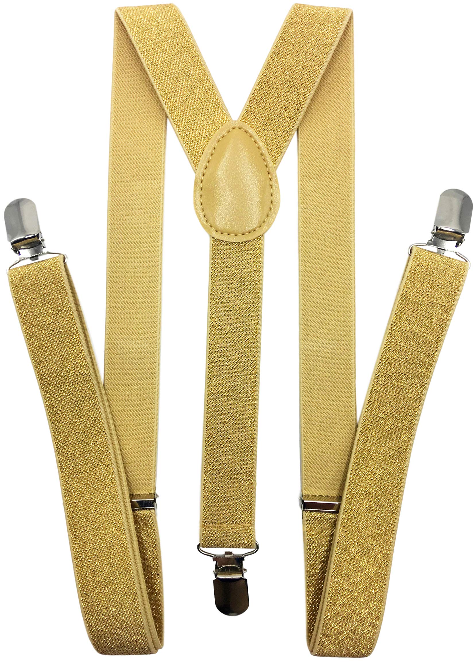 Consumable Depot CD Gold Suspender with Matching Metalic, Champagne, Sequined Bowtie Set (Champagne Gold)