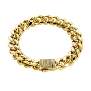 topgrillz hip hop14k gold plated finished miami cuban link anklet bracelet with iced out simulated lab diamond clasp for men women (7" gold)