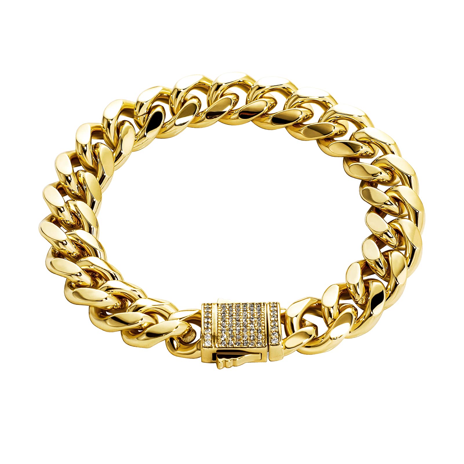 TOPGRILLZ Hip Hop14K Gold Plated Finished Miami Cuban Link Anklet Bracelet with Iced out Simulated Lab Diamond Clasp for Men Women (7" Gold)