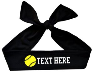 funny girl designs softball tie back headband with neon yellow softball personalized with your custom text - design your own (black)