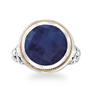 ross-simons 15.00 carat sapphire bali-style ring in sterling silver and 18kt yellow gold. size 8