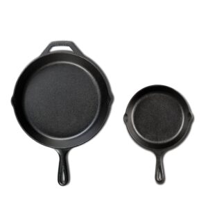 lodge seasoned cast iron cookware set. 2 piece skillet set. (10.25 inches and 6.5 inches)