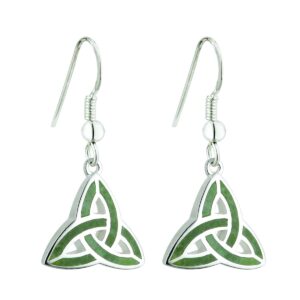 biddy murphy, irish trinity knot earrings for women, 925 sterling silver, connemara marble inlay, elegant celtic jewelry imported from ireland's finest artisan jewelers