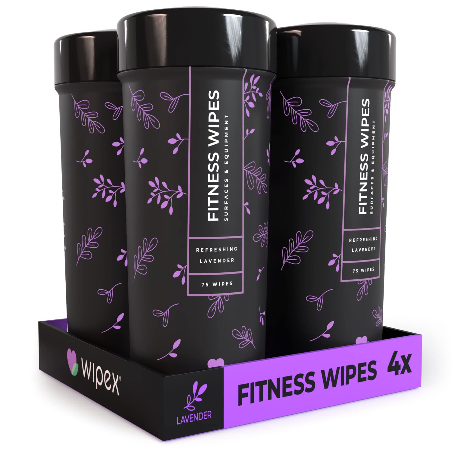 Wipex Gym Wipes & Fitness Equipment Wipes, Natural Lavender & Vinegar Wipes (75 Count (Pack of 4))