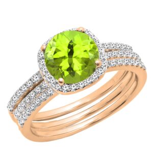 dazzlingrock collection 6 mm round peridot & diamond ladies halo wedding ring set in 10k rose gold, size 7