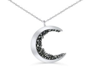 ondaisy rhodium plated black cz gypsy planet small half crescent sailor luna moon pendant charm 18inch chain necklace