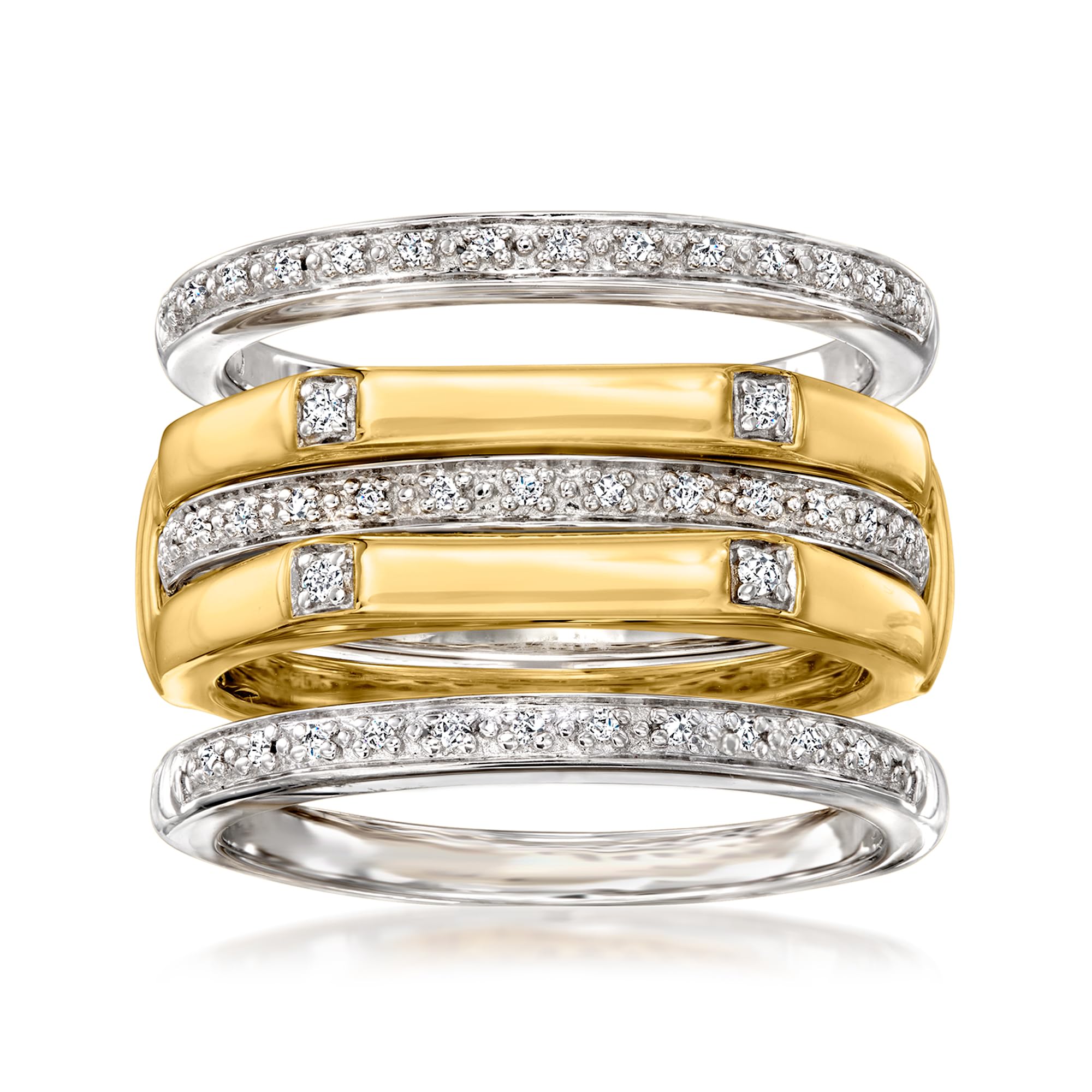 Ross-Simons 0.15 ct. t.w. Diamond Jewelry Set: 4 Stackable Rings in Sterling Silver and 18kt Gold Over Sterling. Size 6