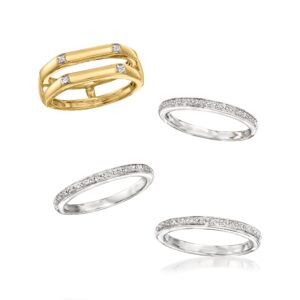 Ross-Simons 0.15 ct. t.w. Diamond Jewelry Set: 4 Stackable Rings in Sterling Silver and 18kt Gold Over Sterling. Size 6