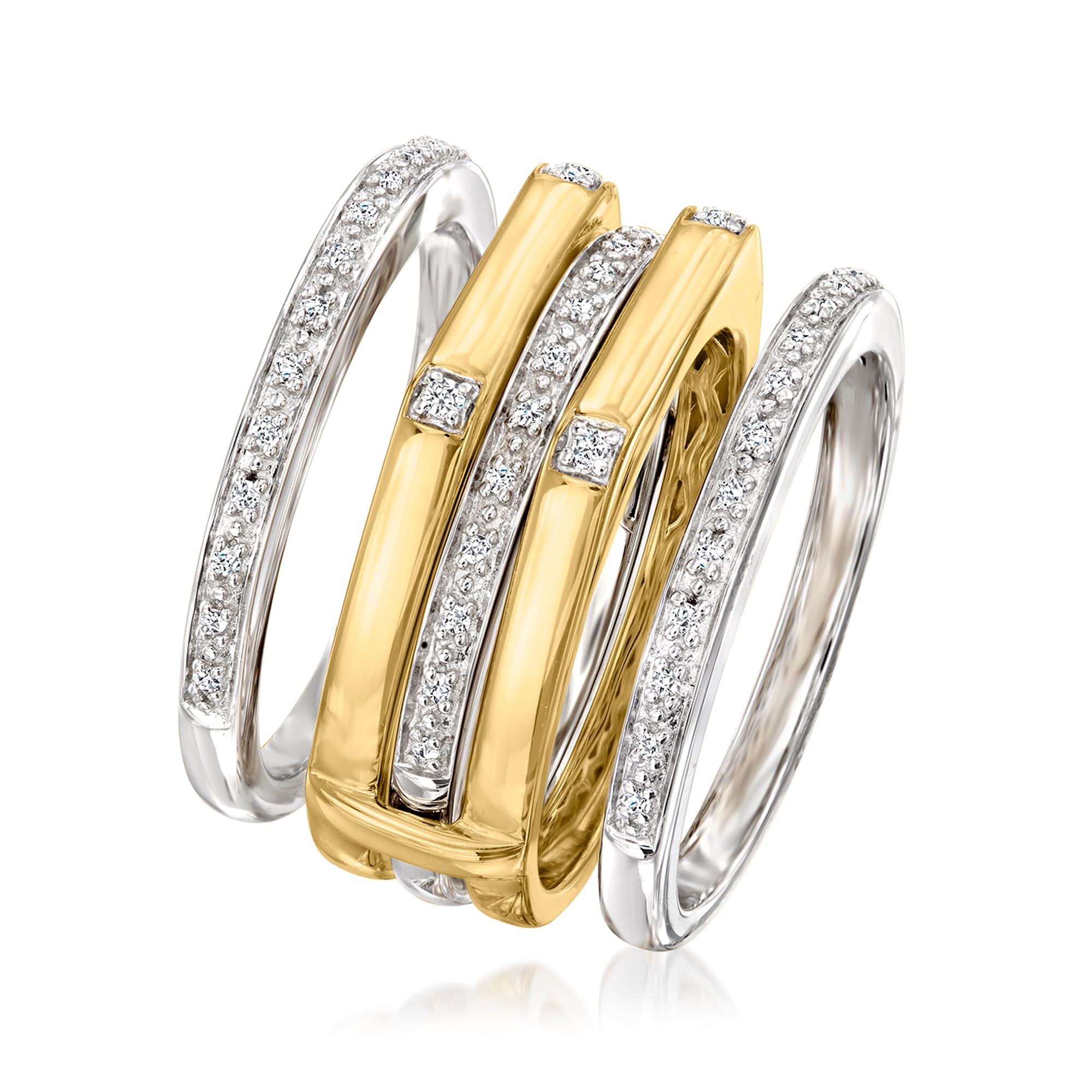 Ross-Simons 0.15 ct. t.w. Diamond Jewelry Set: 4 Stackable Rings in Sterling Silver and 18kt Gold Over Sterling. Size 6