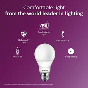 Philips LED Dimmable A19 Light Bulb with Warm Glow Effect 800-Lumen, 2200-2700 Kelvin, 9.5-Watt (60-Watt Equivalent), E26 Base, Frosted, Soft White, 4-Pack