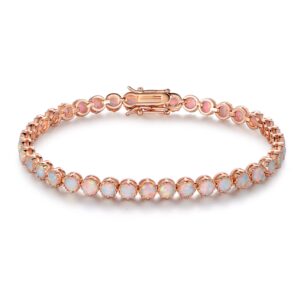 barzel 18k rose gold plated created opal tennis bracelet crown (rose gold)