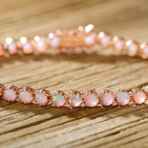 Barzel 18K Rose Gold Plated Created Opal Tennis Bracelet Crown (Rose Gold)