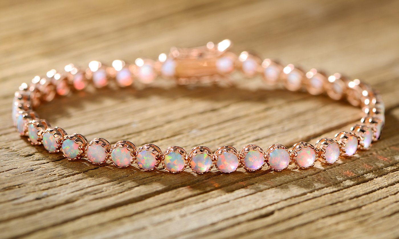 Barzel 18K Rose Gold Plated Created Opal Tennis Bracelet Crown (Rose Gold)