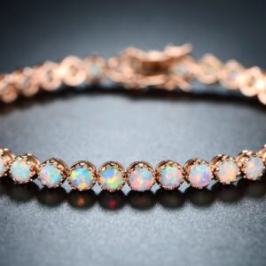 Barzel 18K Rose Gold Plated Created Opal Tennis Bracelet Crown (Rose Gold)