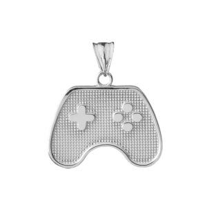 fine 10k white gold video game controller charm pendant