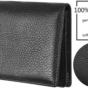 Outrip Genuine Leather Business Card Holder Name Card Case Credit Card Wallet with ID Window RFID Blocking (Black)