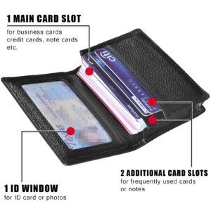 Outrip Genuine Leather Business Card Holder Name Card Case Credit Card Wallet with ID Window RFID Blocking (Black)