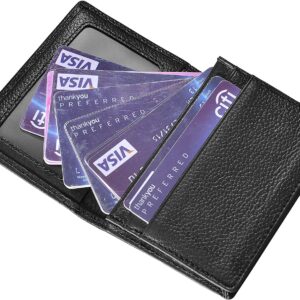 Outrip Genuine Leather Business Card Holder Name Card Case Credit Card Wallet with ID Window RFID Blocking (Black)