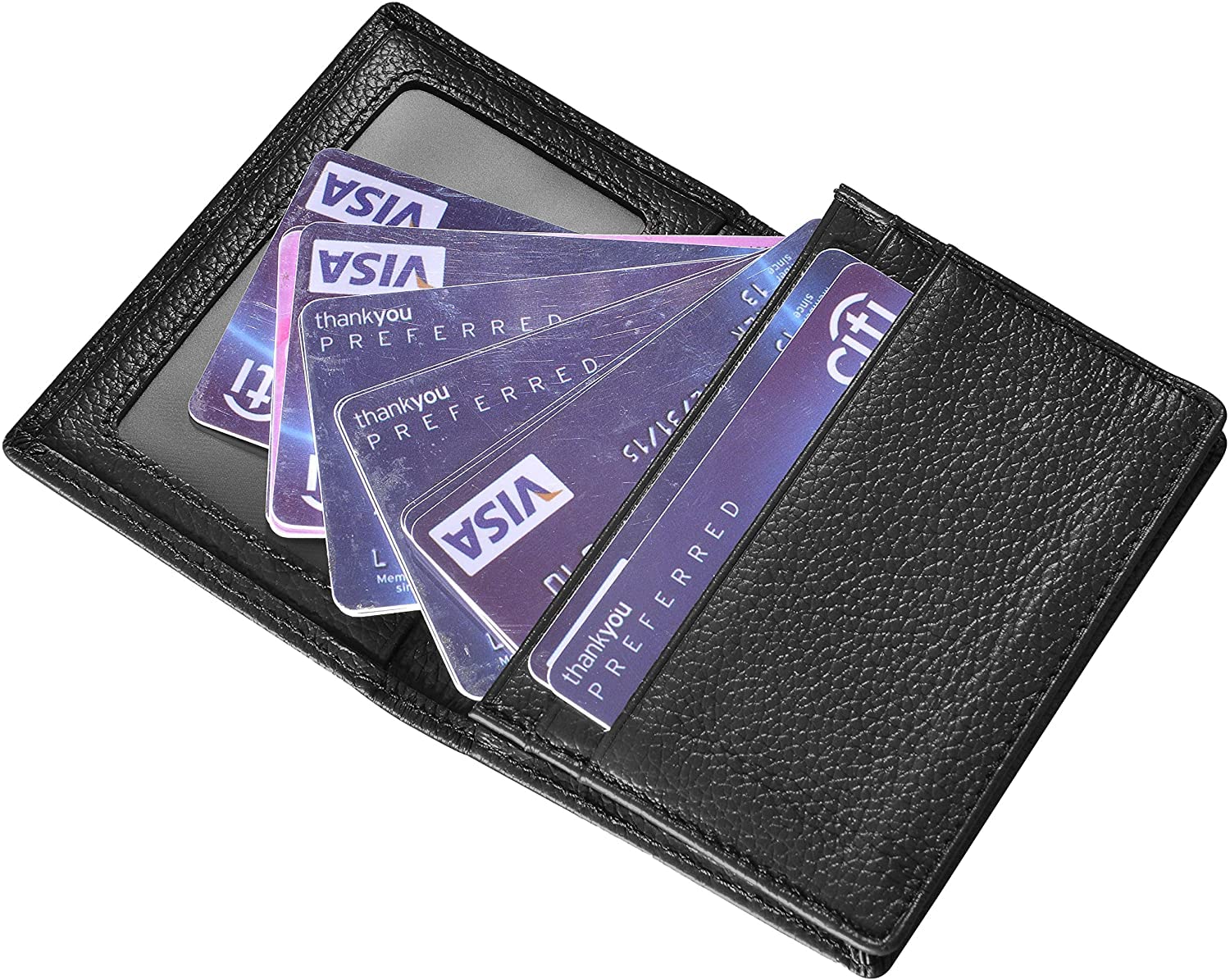 Outrip Genuine Leather Business Card Holder Name Card Case Credit Card Wallet with ID Window RFID Blocking (Black)