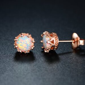 Barzel 18K Rose Gold Plated Created Opal Stud Earrings for Women (Rose Gold)