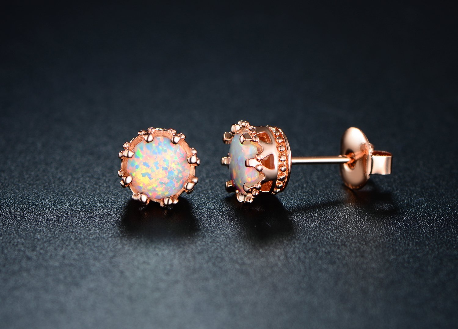 Barzel 18K Rose Gold Plated Created Opal Stud Earrings for Women (Rose Gold)